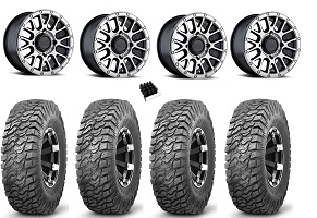 SET OF 4 30X10R15 OBOR PREDATOR TIRES ON 15X7 4-156 +36MM BLK-MACH BLK ...